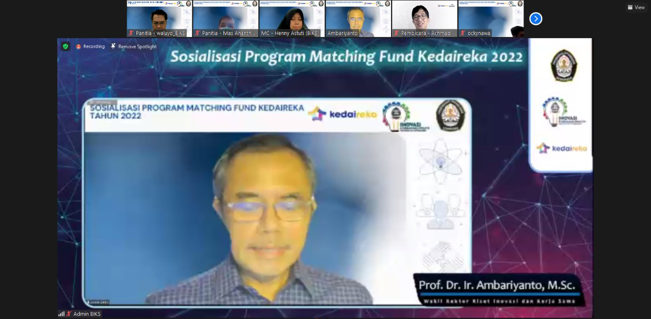 Sosialisasi Matching Fund Kedaireka Tahun 2022 Universitas Diponegoro - Universitas Diponegoro