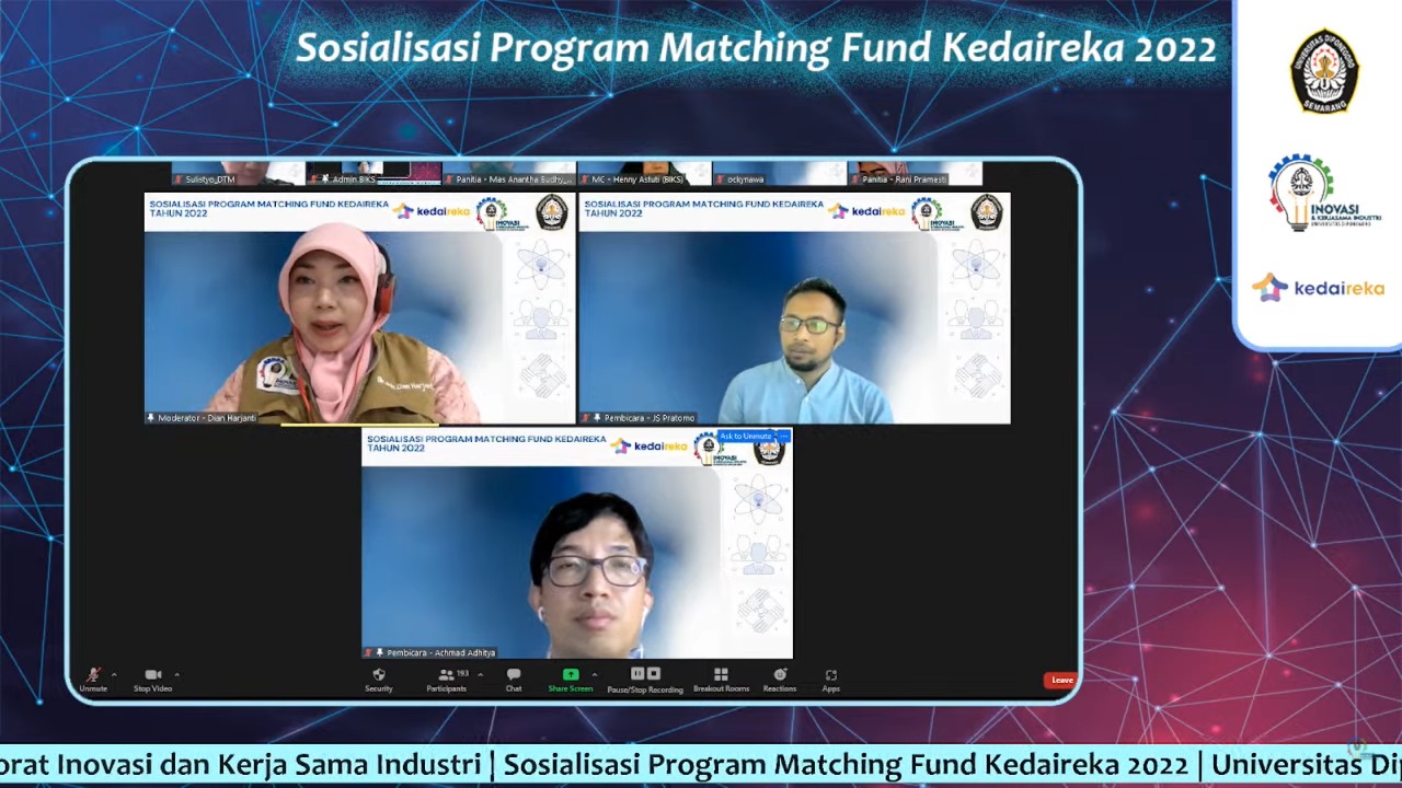 Sosialisasi Matching Fund Kedaireka Tahun 2022 Universitas Diponegoro - Universitas Diponegoro