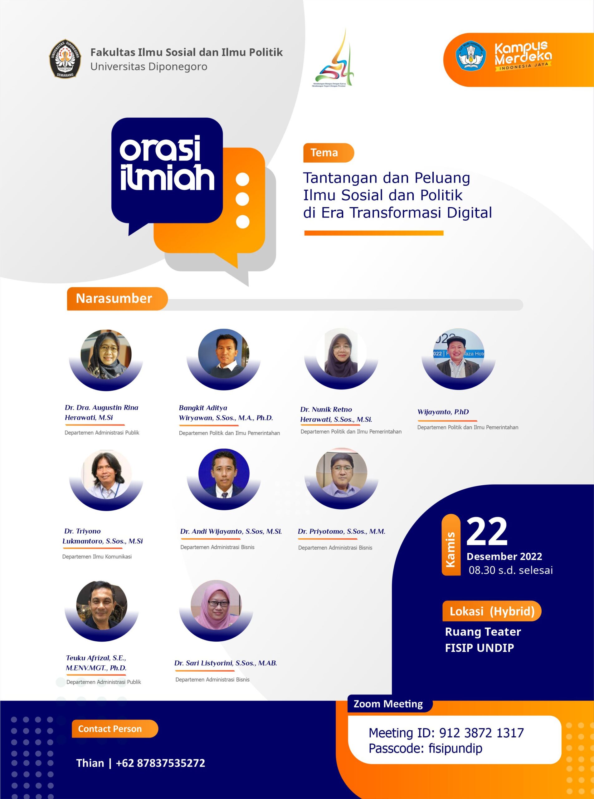 Orasi Ilmiah 9 Doktor Baru dalam Rangka Dies Natalis ke-54 FISIP UNDIP - Universitas Diponegoro