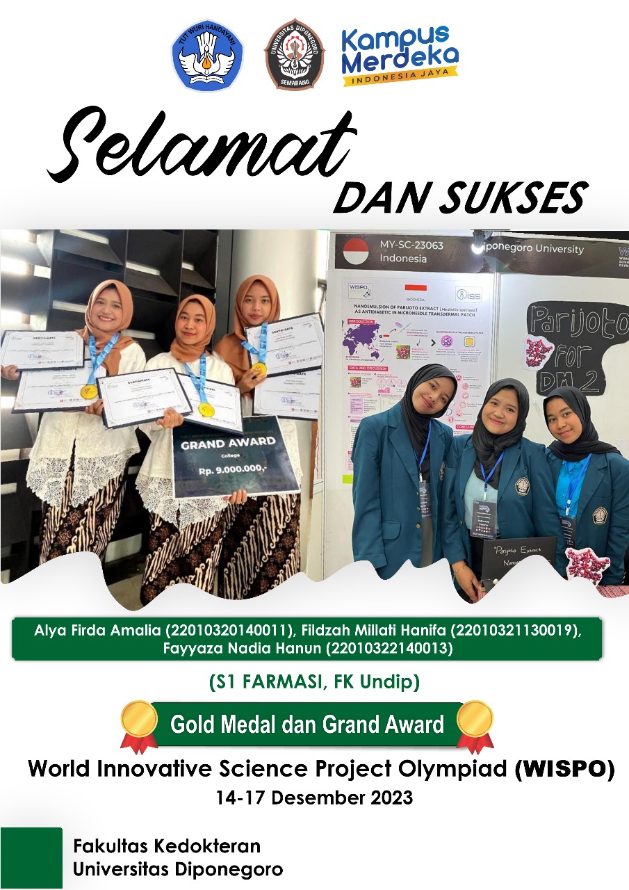 Mahasiswa UNDIP Raih Gold Medal Dan Grand Award Ajang World Innovative Science Project Olympiad 2023