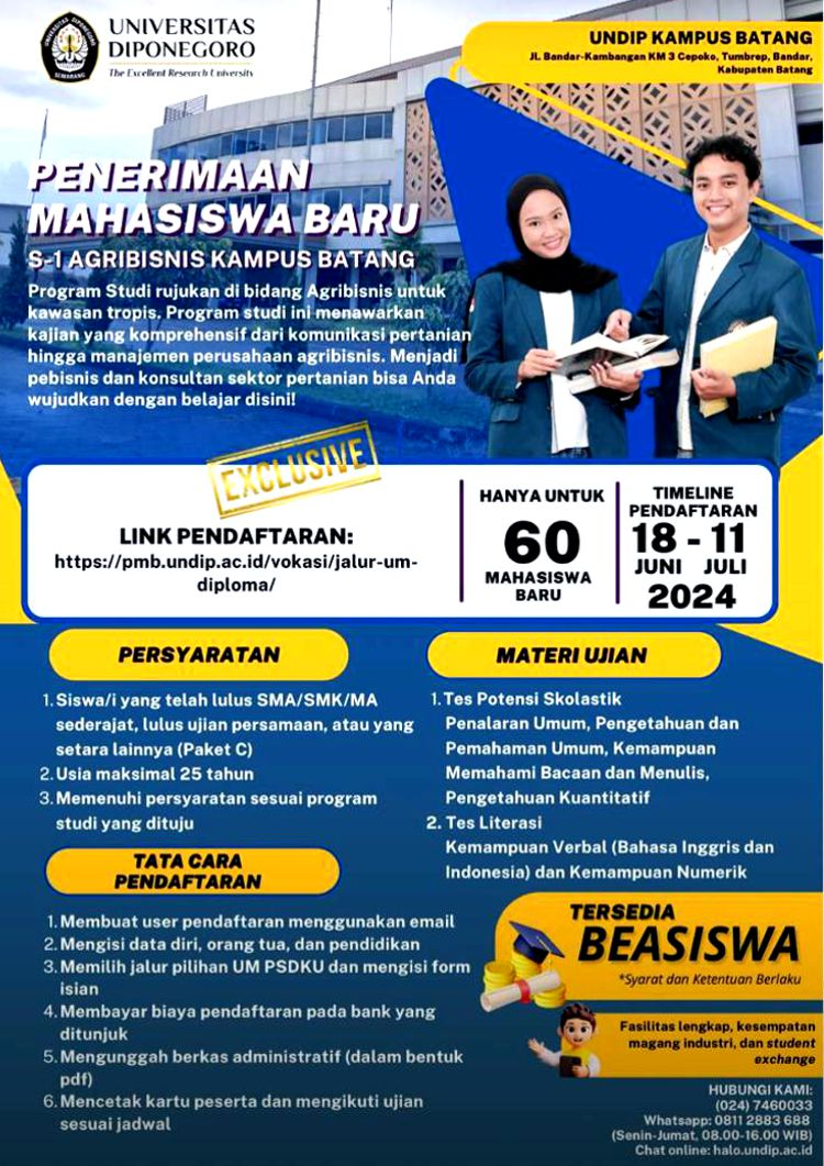 PSDKU UNDIP Batang Opens Registration for Agribusiness Undergraduate Study Program - Universitas ...